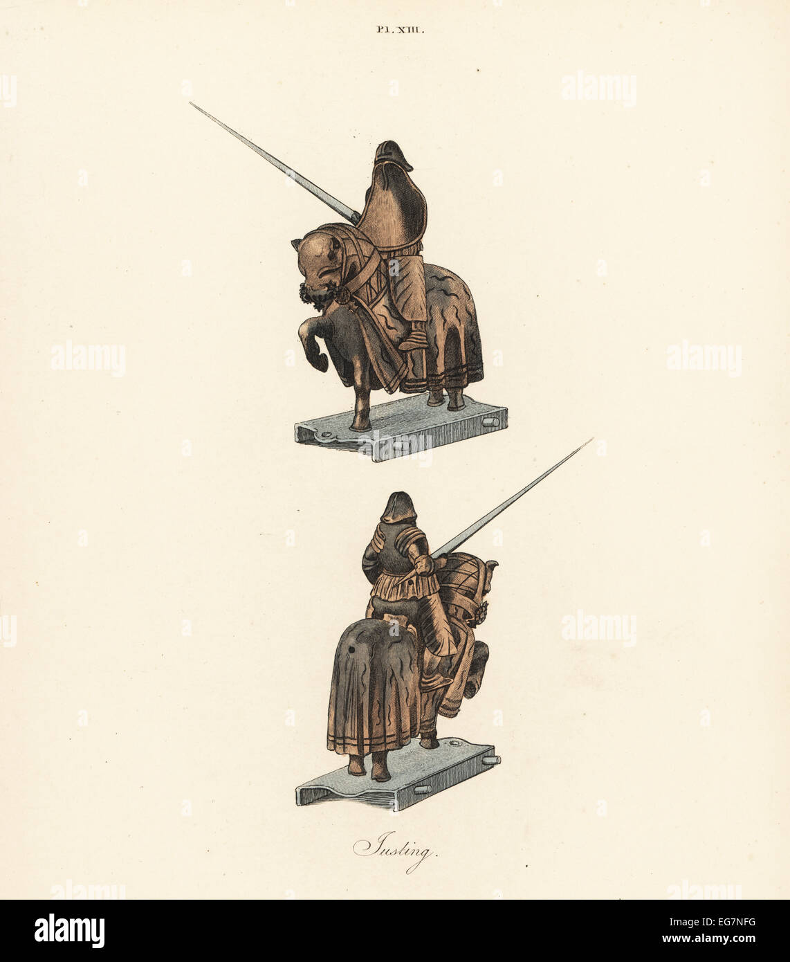 Jousting toys: knights on horseback with helmet, shield and lance, 14th ...