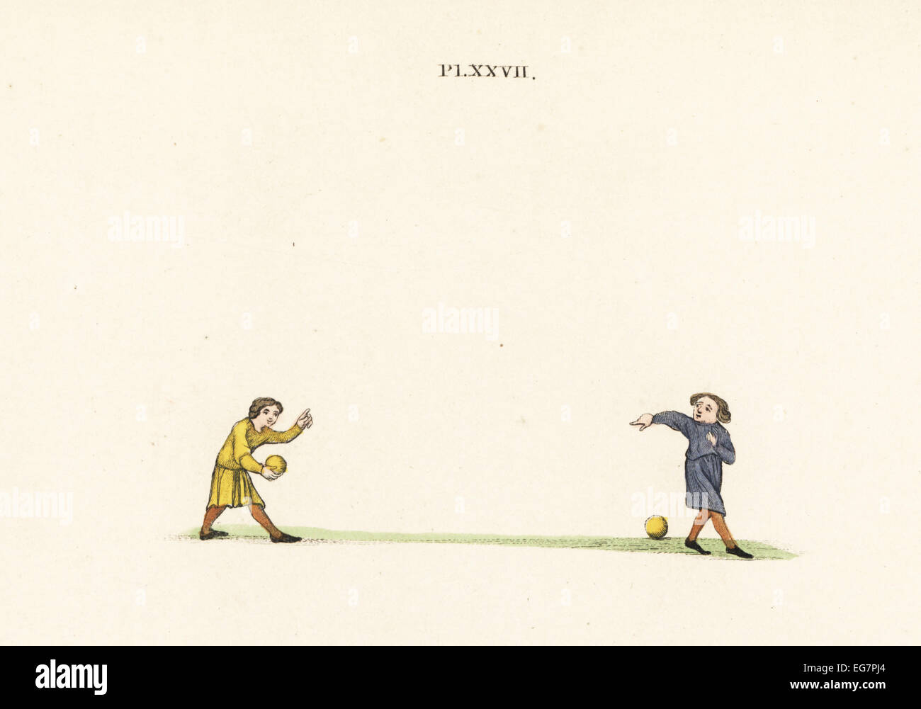 Medieval bowling. Two men playing bowls, 14th century Stock Photo - Alamy