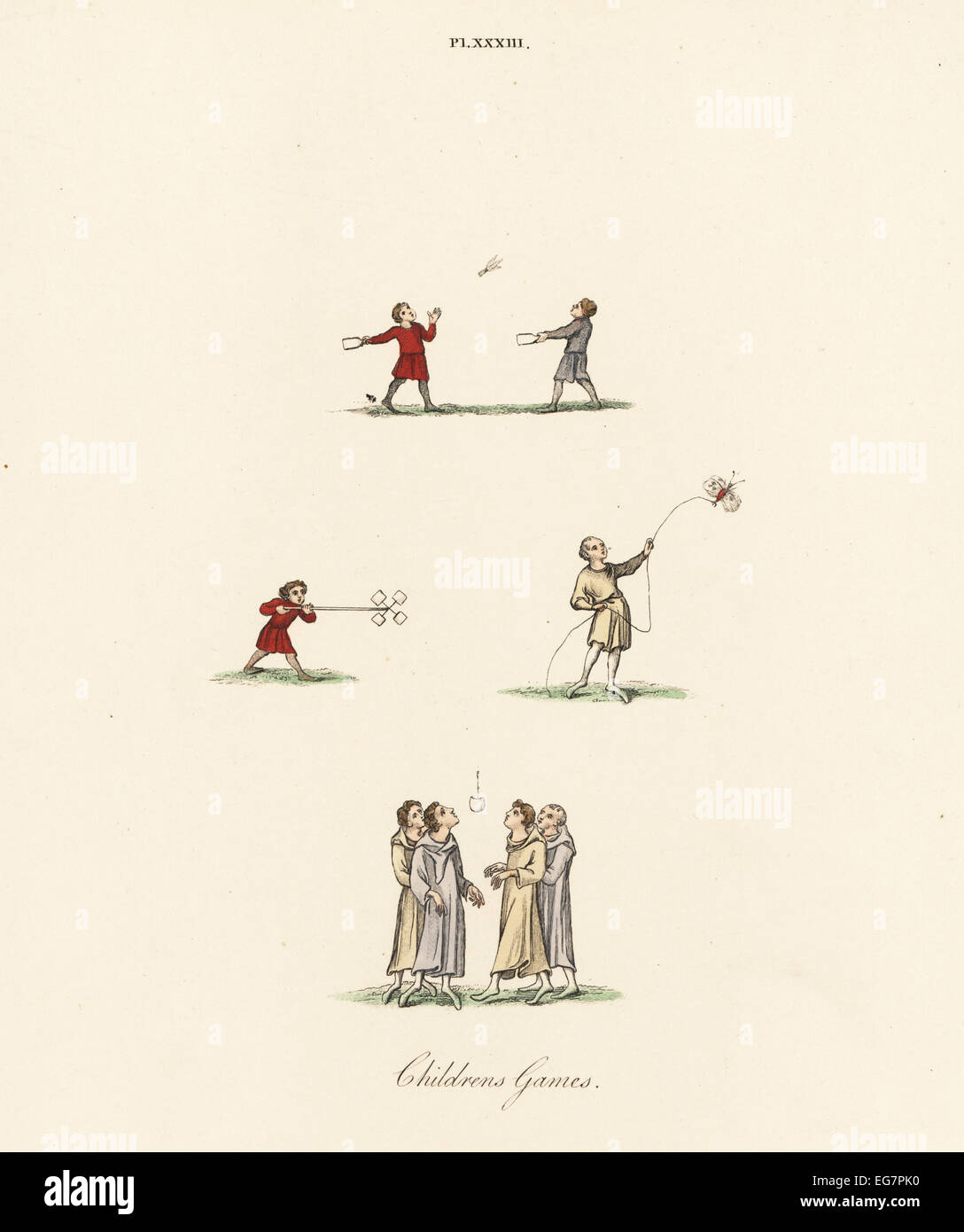 Medieval children's games: badminton, windmill, and bob-cherry Stock ...