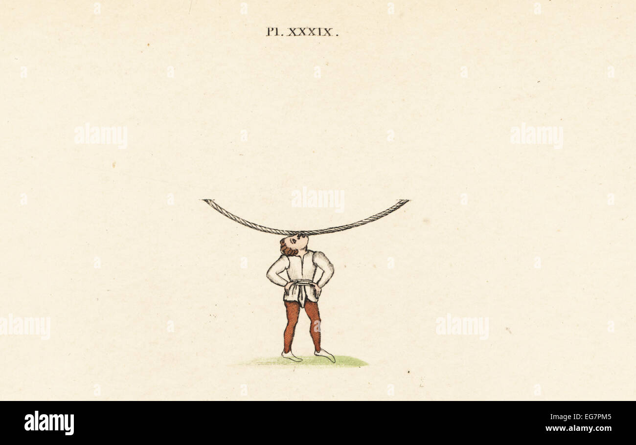 A performer biting a rope with his teeth, 14th century Stock Photo - Alamy