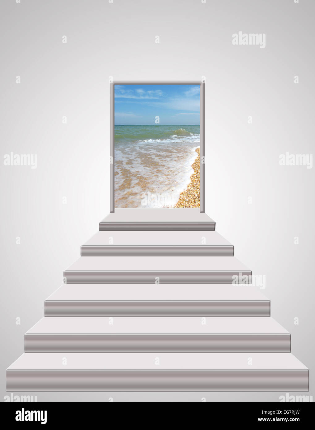 stairs leading from room to ocean waves and sand Stock Photo - Alamy