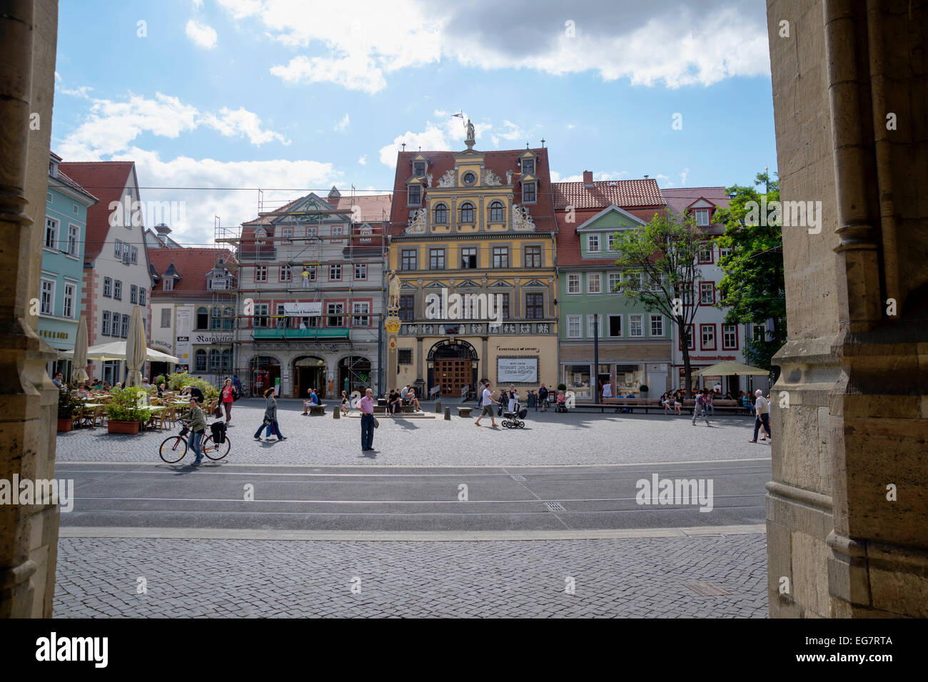Of view of the square with concert hall from City Hall, Erfurt, Germany ...