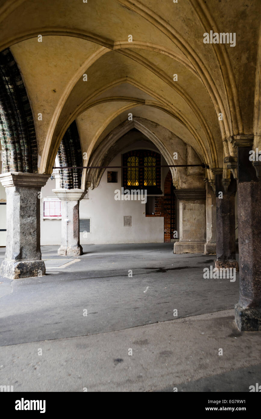 Enfilade arches of ancient building in police department, , Lubeck ...