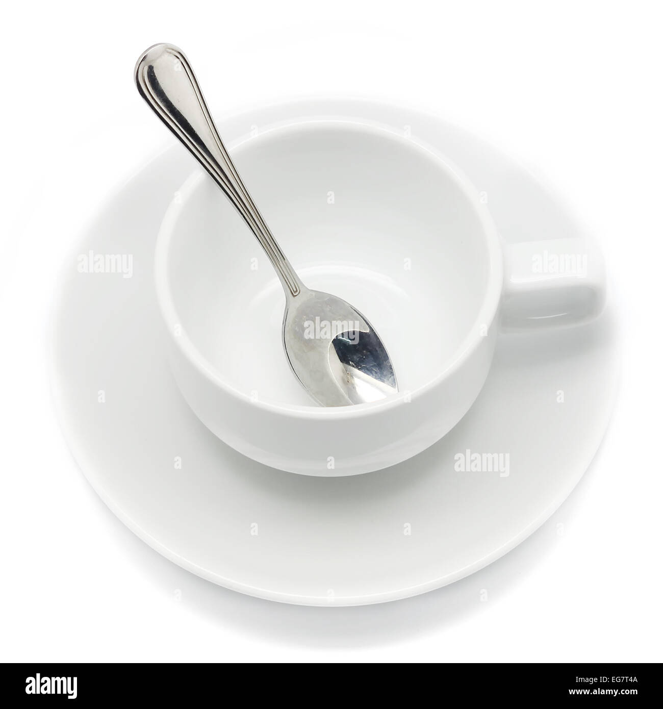Empty coffee cup and spoon Isolated on white background Stock Photo - Alamy