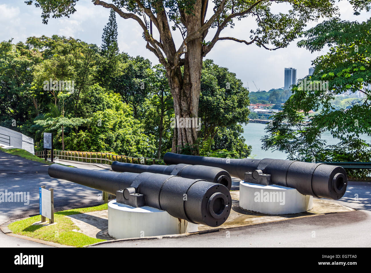 Canon barrels at Fort Siloso on Sentosa Island, Singapore Stock Photo ...