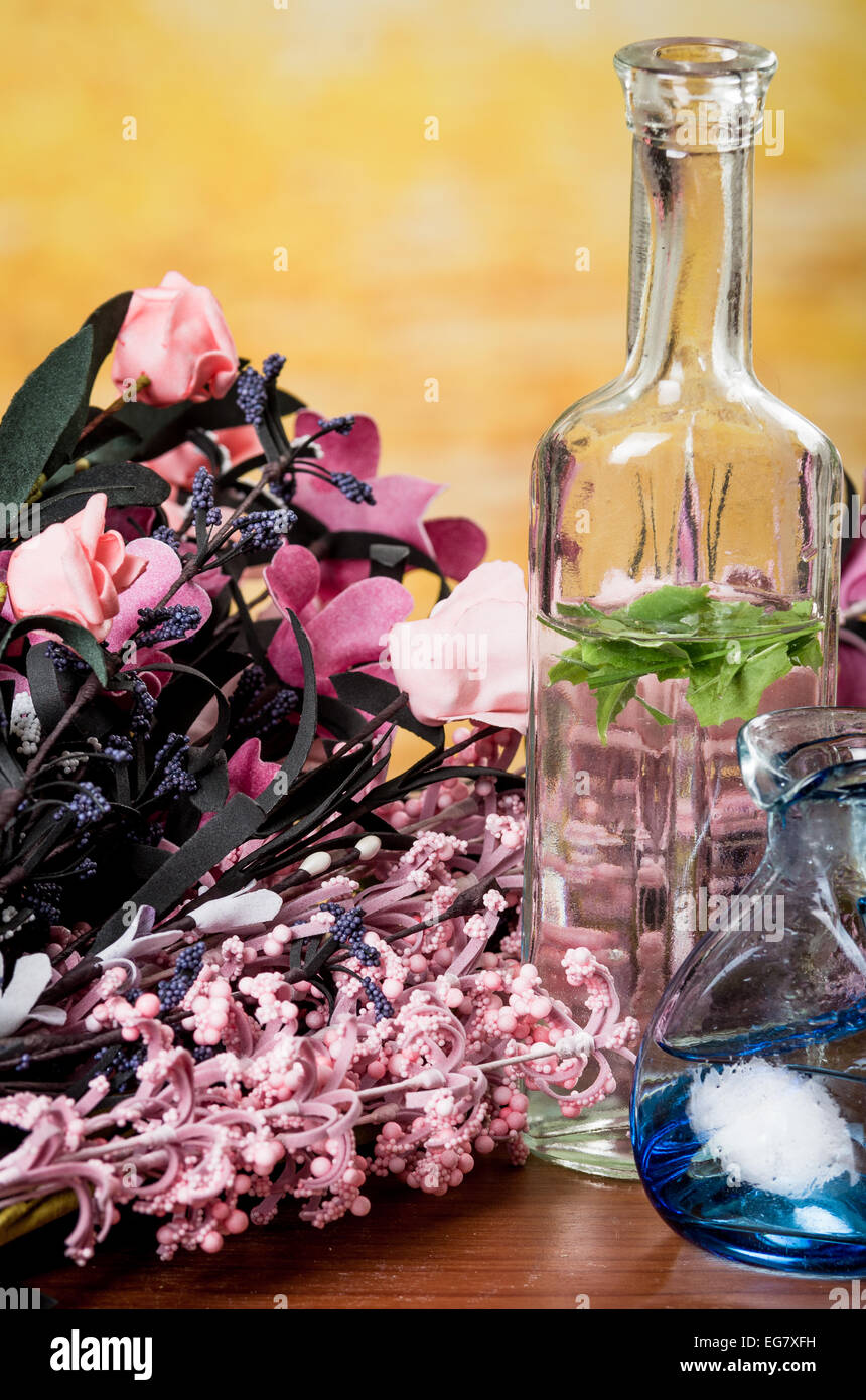 glass bottles oils spa concept Stock Photo - Alamy
