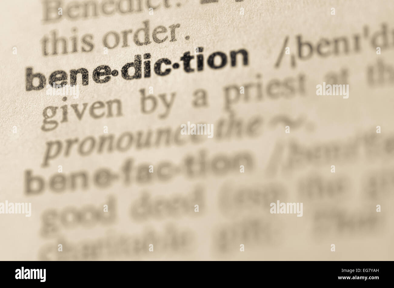 Definition of word benediction in dictionary Stock Photo - Alamy