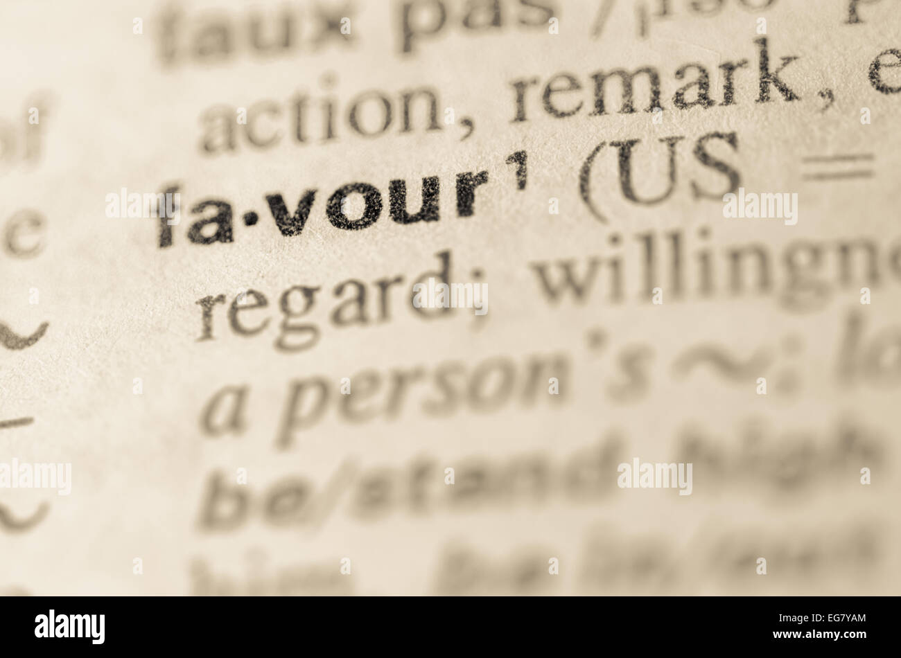 Definition of word favour in dictionary Stock Photo - Alamy