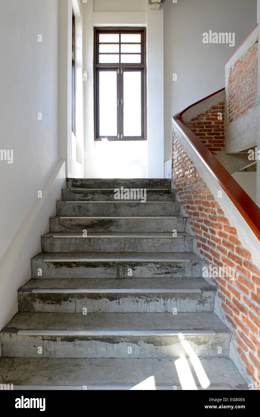 Sunlight from window and brick stair from building vintage style Stock ...
