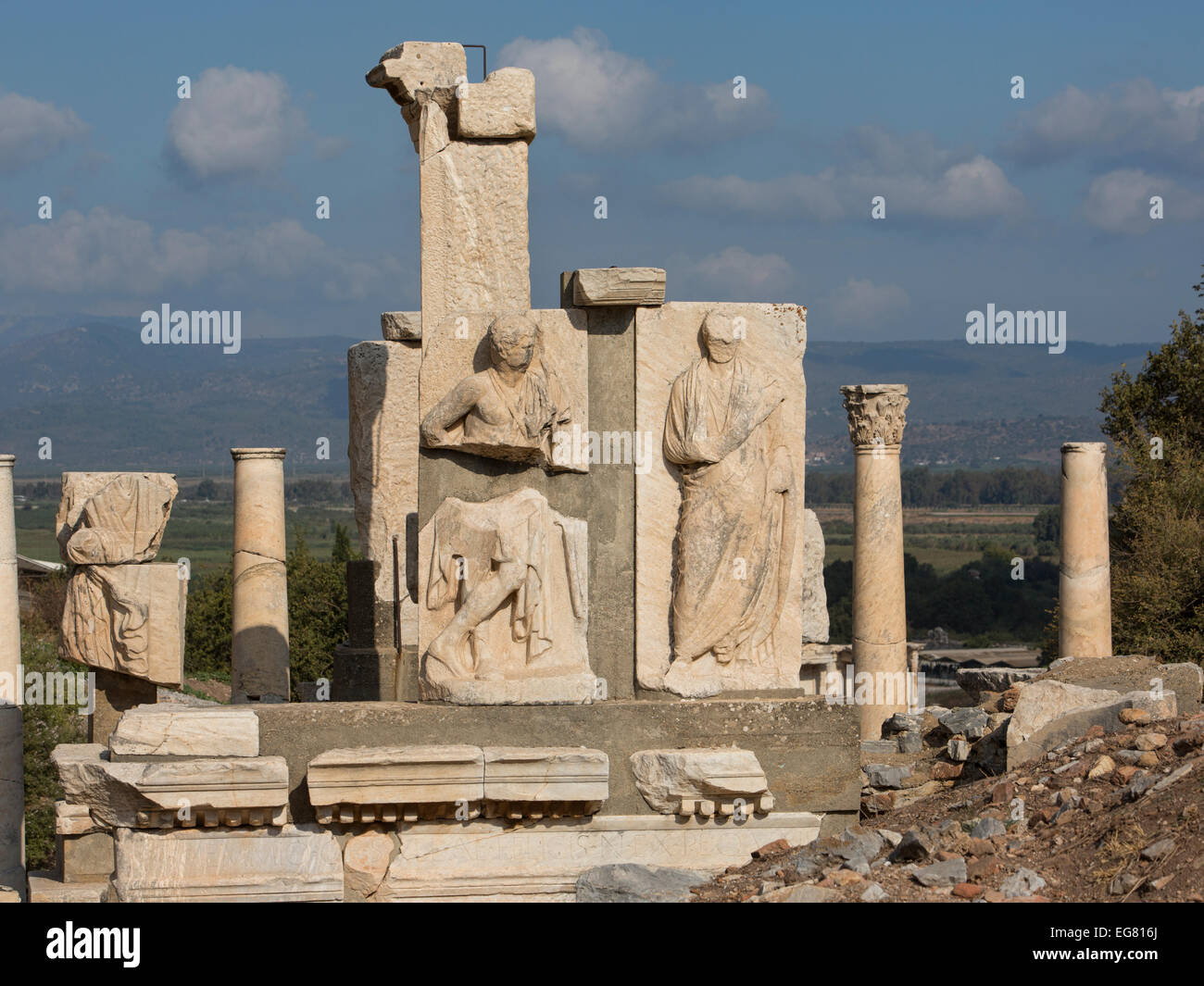 Ancient Ephesus, Turkey column relief sculptures Stock Photo - Alamy