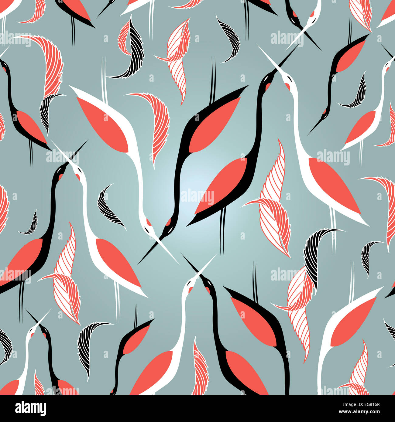 bright graphic pattern of herons on a blue background Stock Photo - Alamy