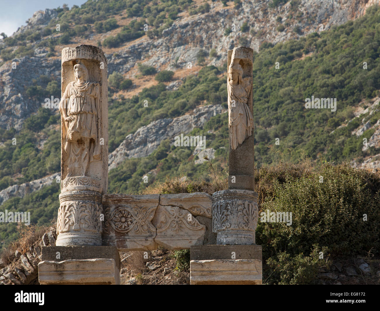 Ancient Ephesus, Turkey sculpted columns Stock Photo - Alamy