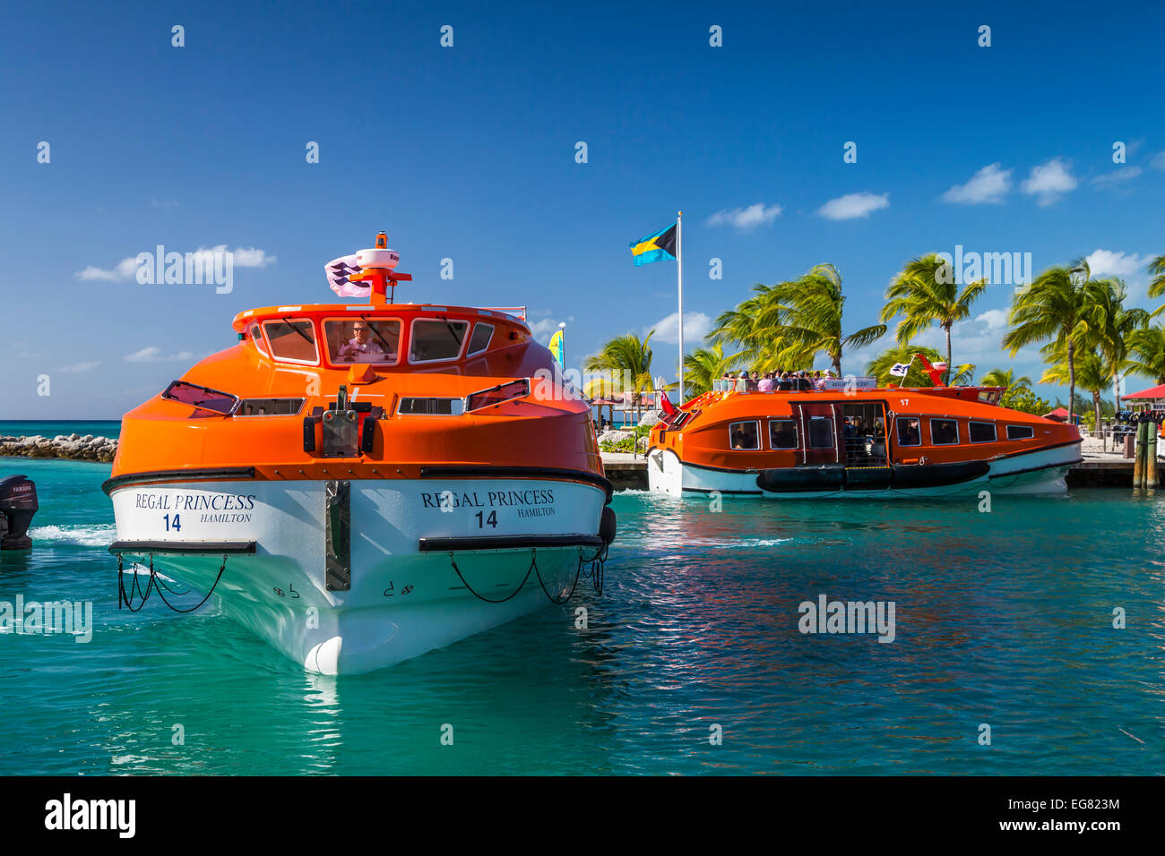 Regal Princess tender operations on the Princess Cays, Bahamas ...