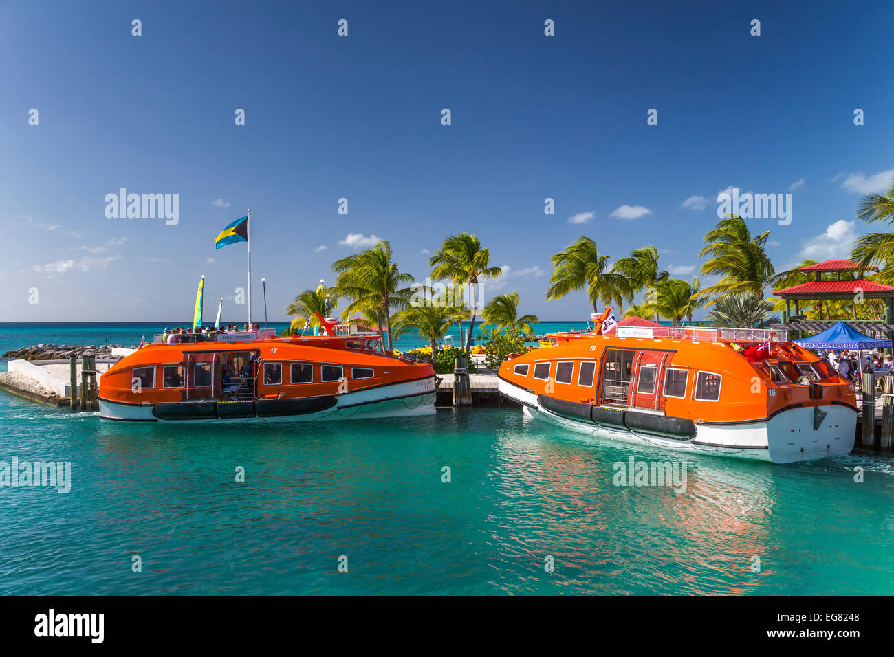 Regal Princess tender operations on the Princess Cays, Bahamas ...