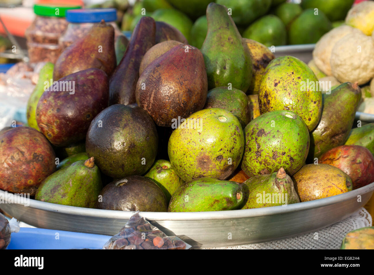 Fresh picked guavas for sale on a market stall in Accra, Ghana. Guava ...