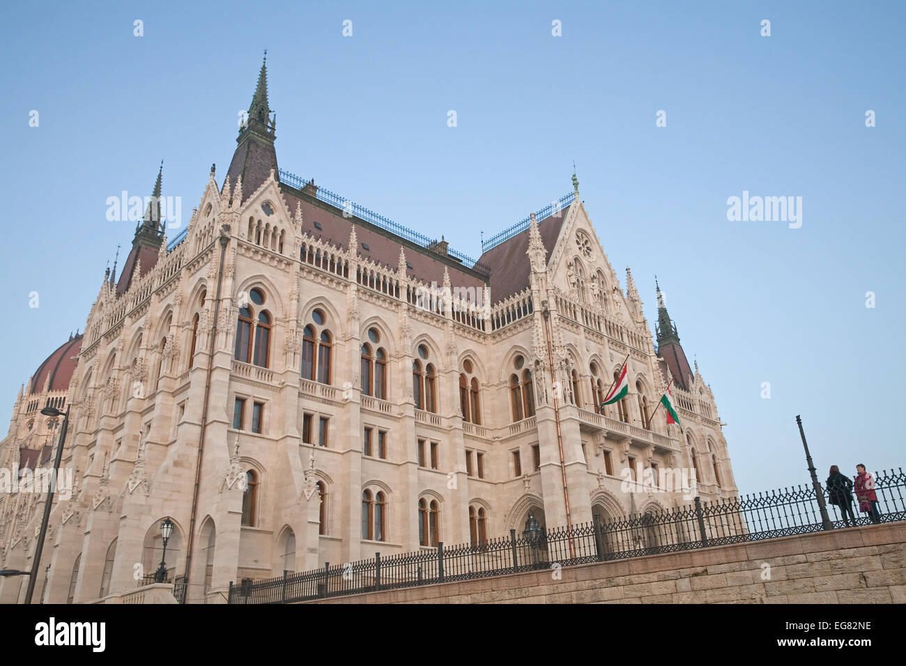 Hungarian Parliament building in Budapest Hungary under a blue sky ...