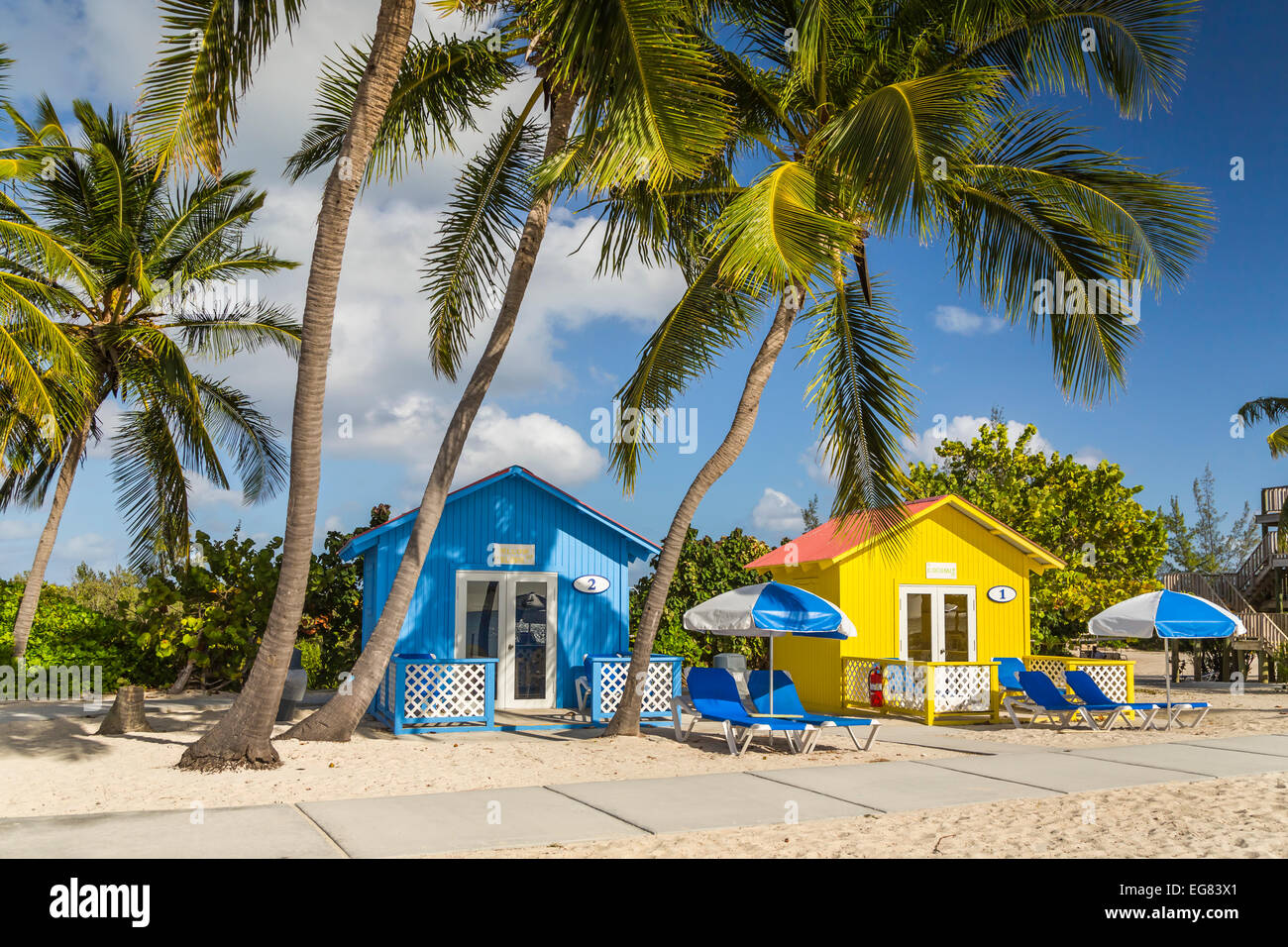 Colorful beach cottages for rent on Princess Cays, Bahamas, Caribbean ...