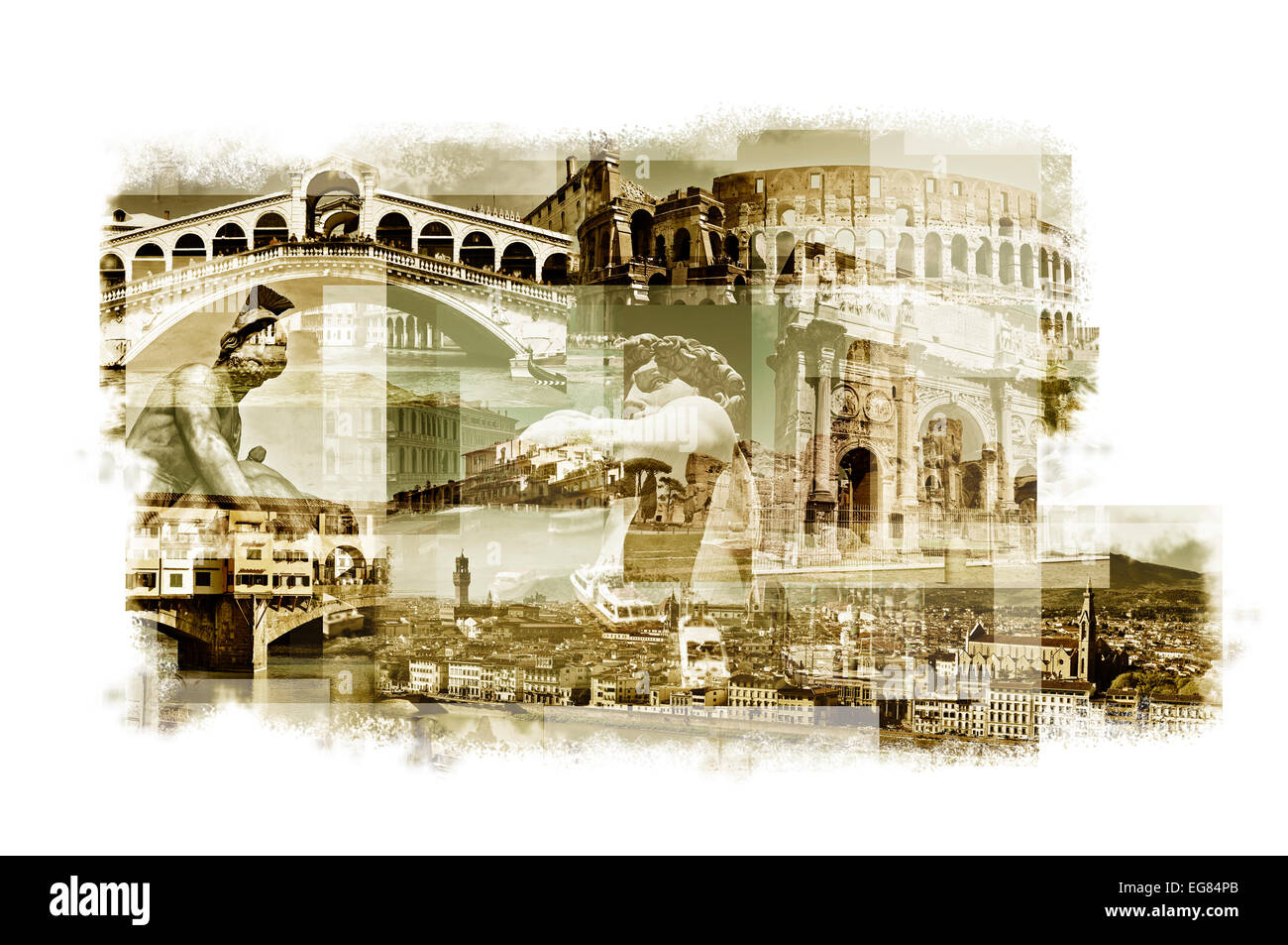 multiple exposures of different italian landmarks such as the Rialto ...