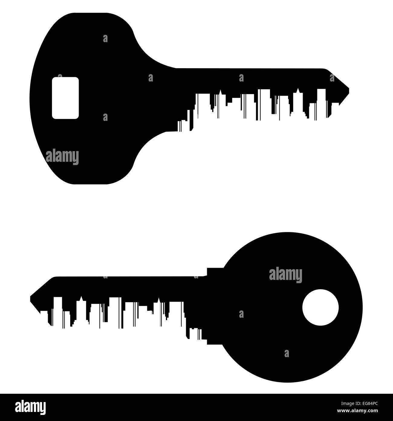 keys and the city on a white background. vector illustration Stock ...