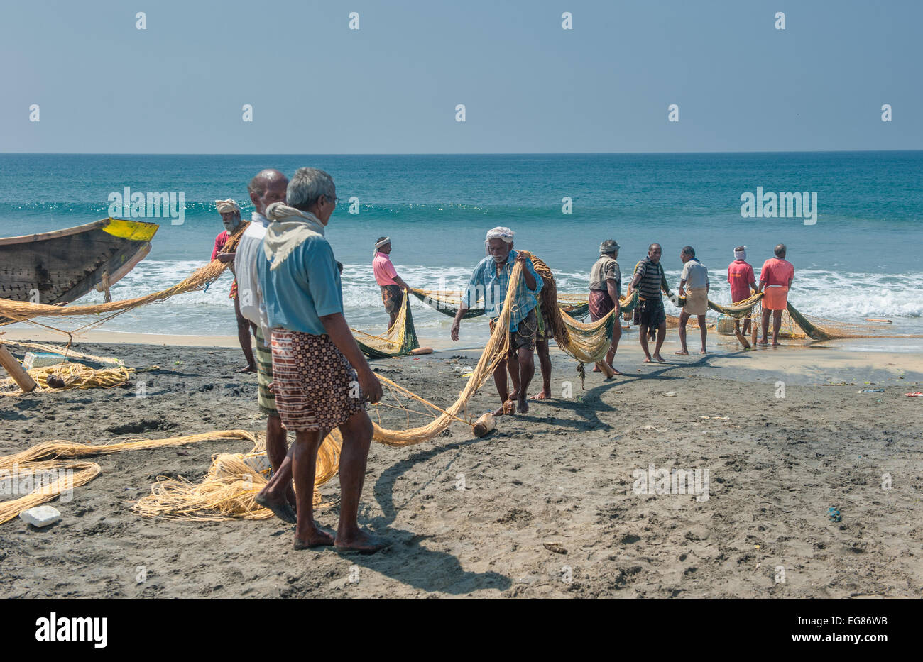 KERALA, INDIA - January, 17: Traditional fishing in Southern India on ...
