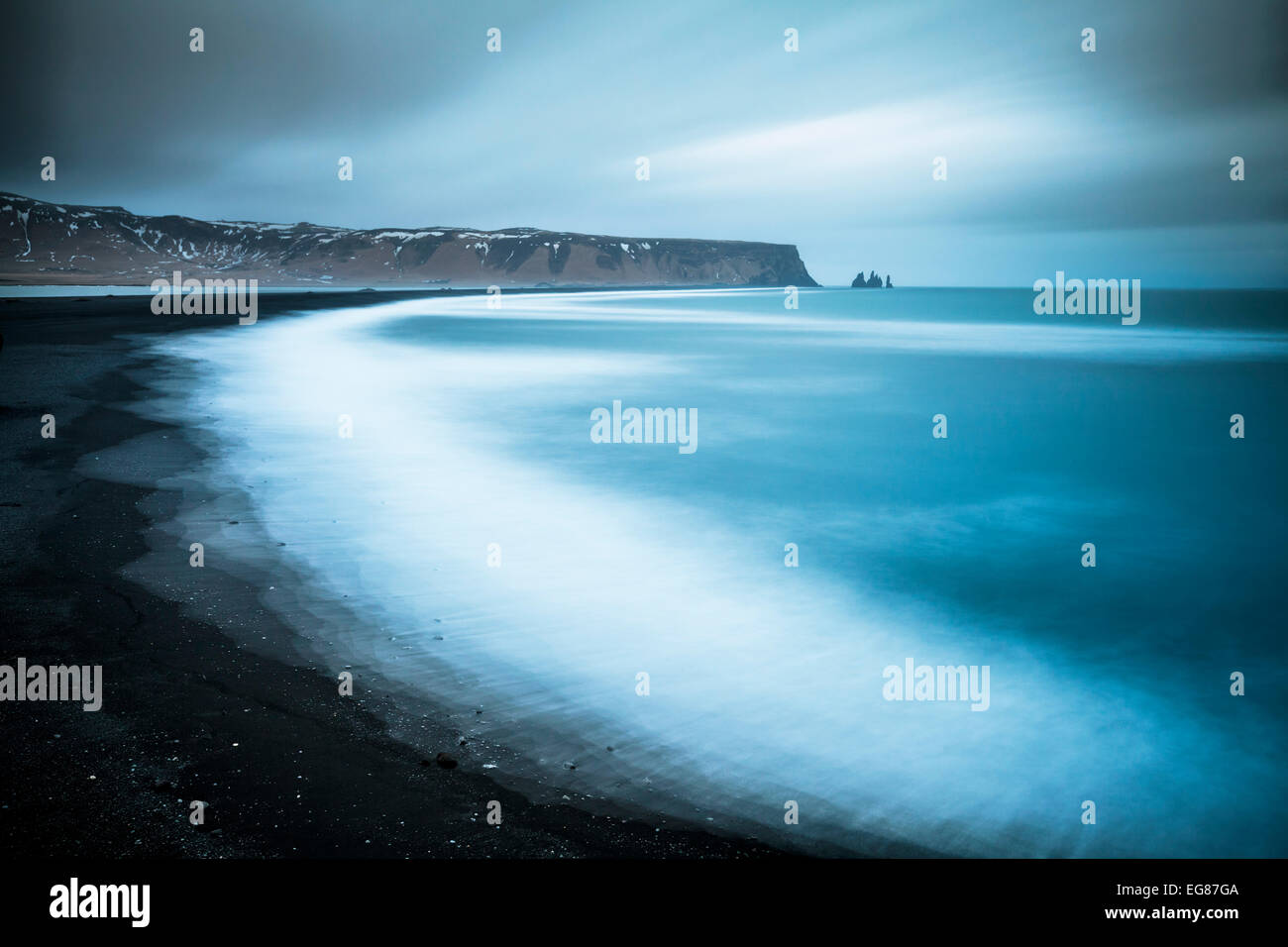 Reynisdrangar rock formations and Vik black beach from Dyrholaey Vik ...