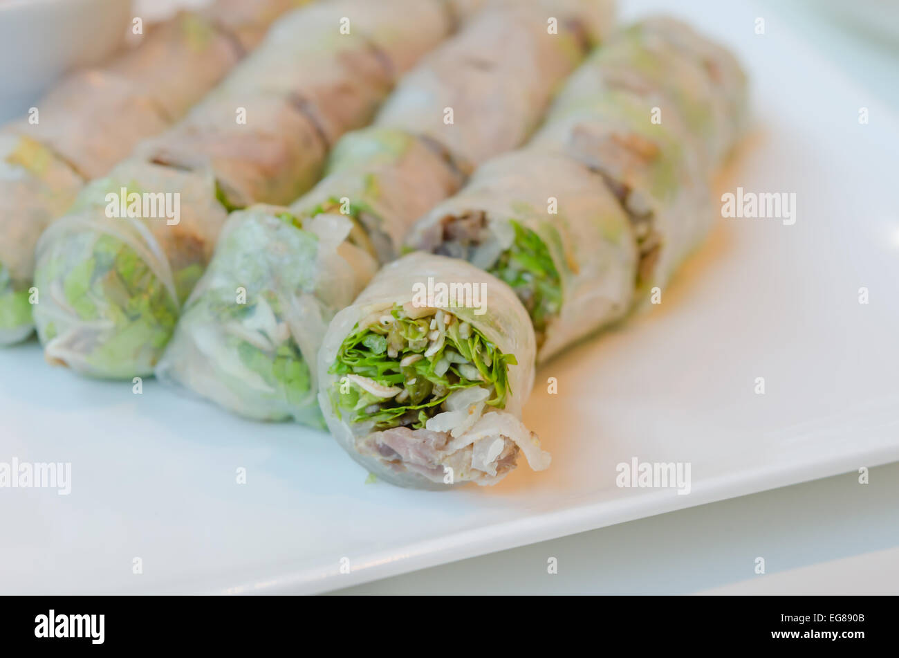 Fresh Spring Rolls on dish , Vietnamese Food Stock Photo - Alamy
