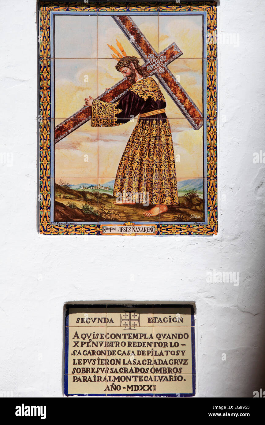 Spain, Andalusia, Seville, Jesus bearing the cross, religious mural ...