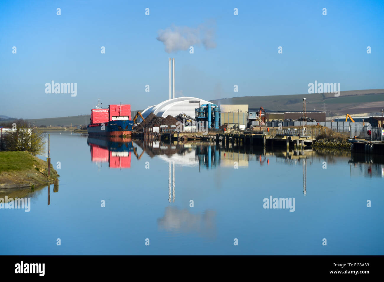 Ship loading at newhaven docks with the Newhaven Incinerator behind The ...