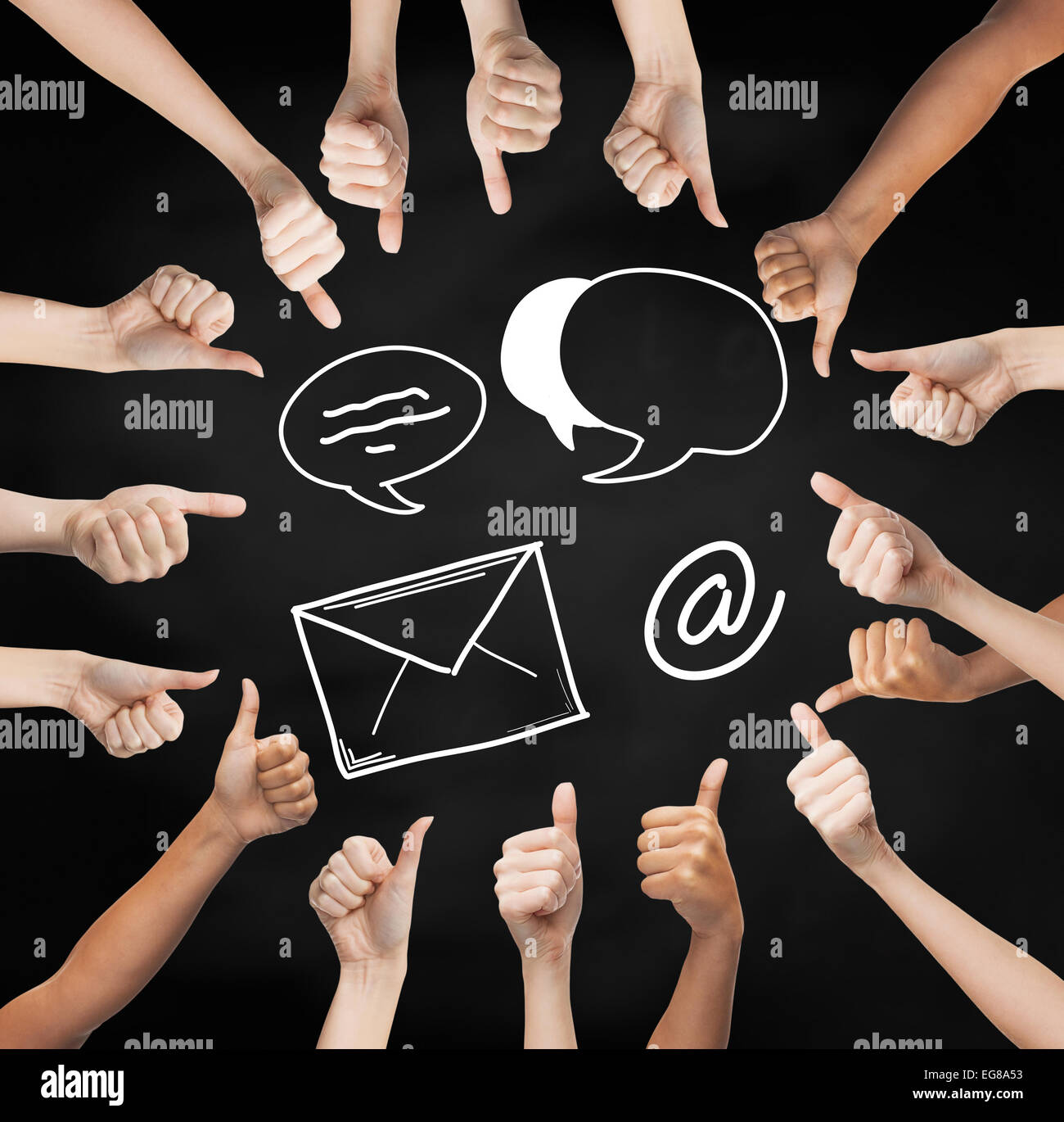 hands showing thumbs up with over e-mail symbols Stock Photo - Alamy