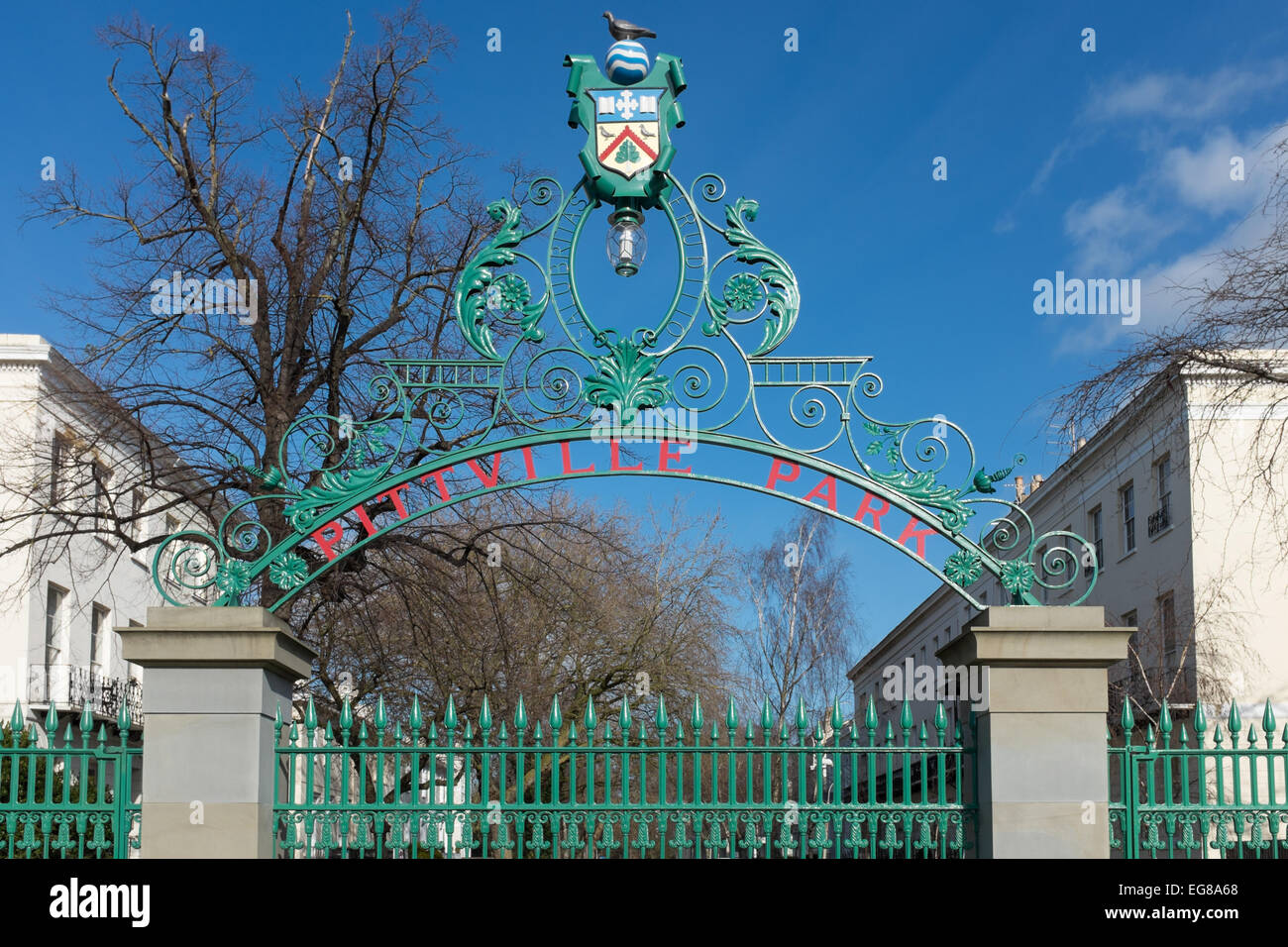 Pittville Gates at the entrance to Pittville Park on Clarence Road in ...
