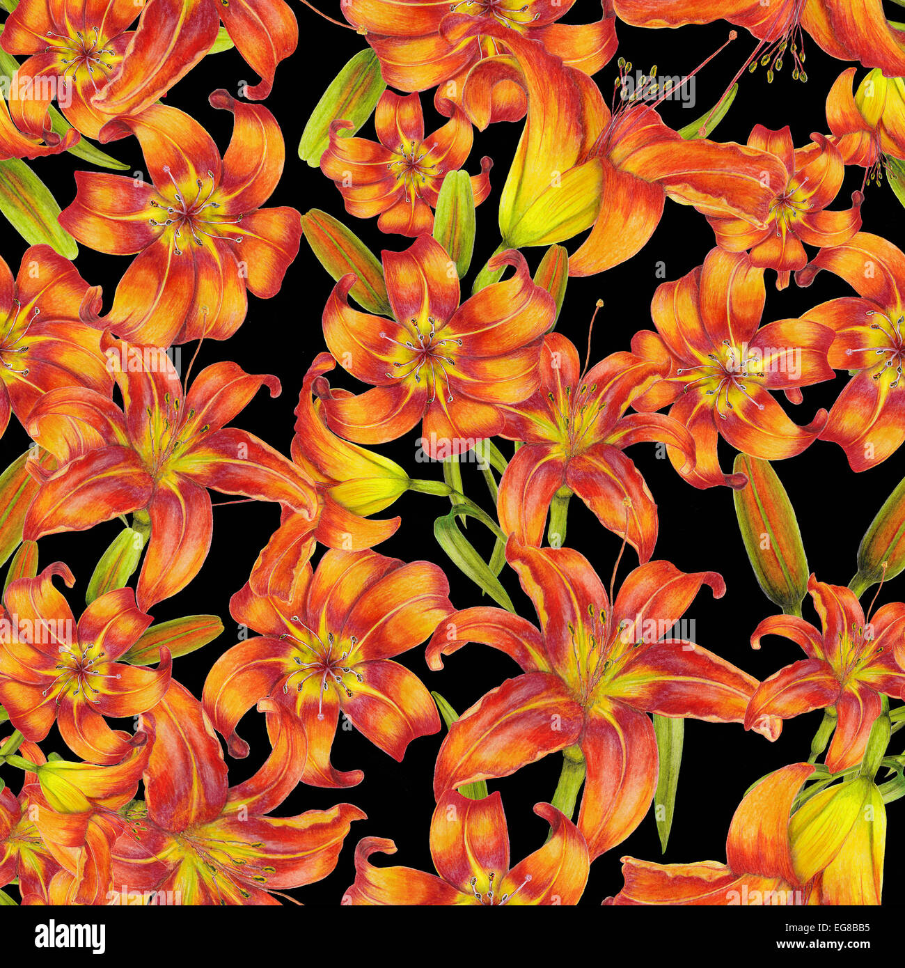 Textile orange flower pattern hi-res stock photography and images - Alamy