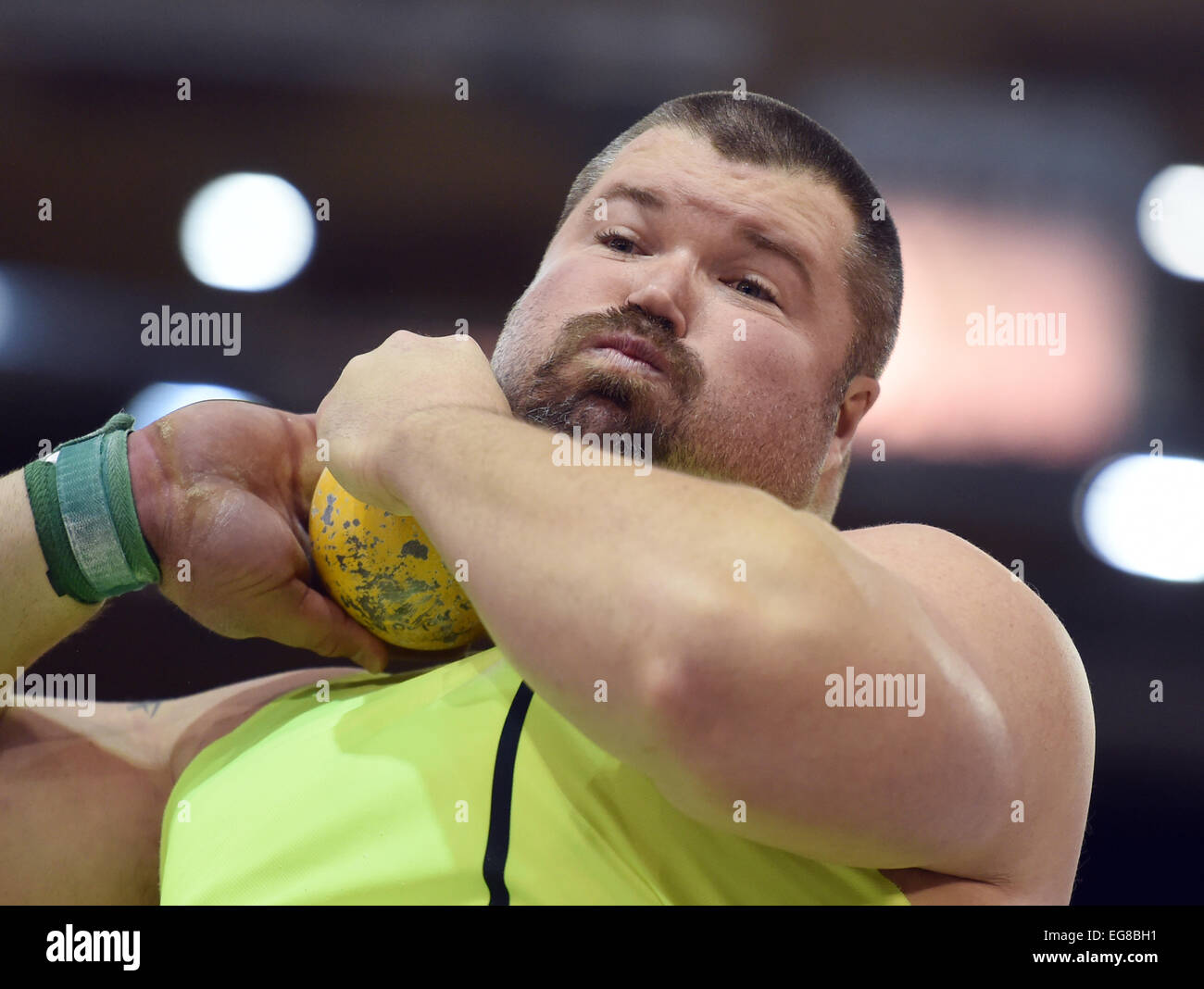 Christian Cantwell of USA in action during the men's shotput event at ...