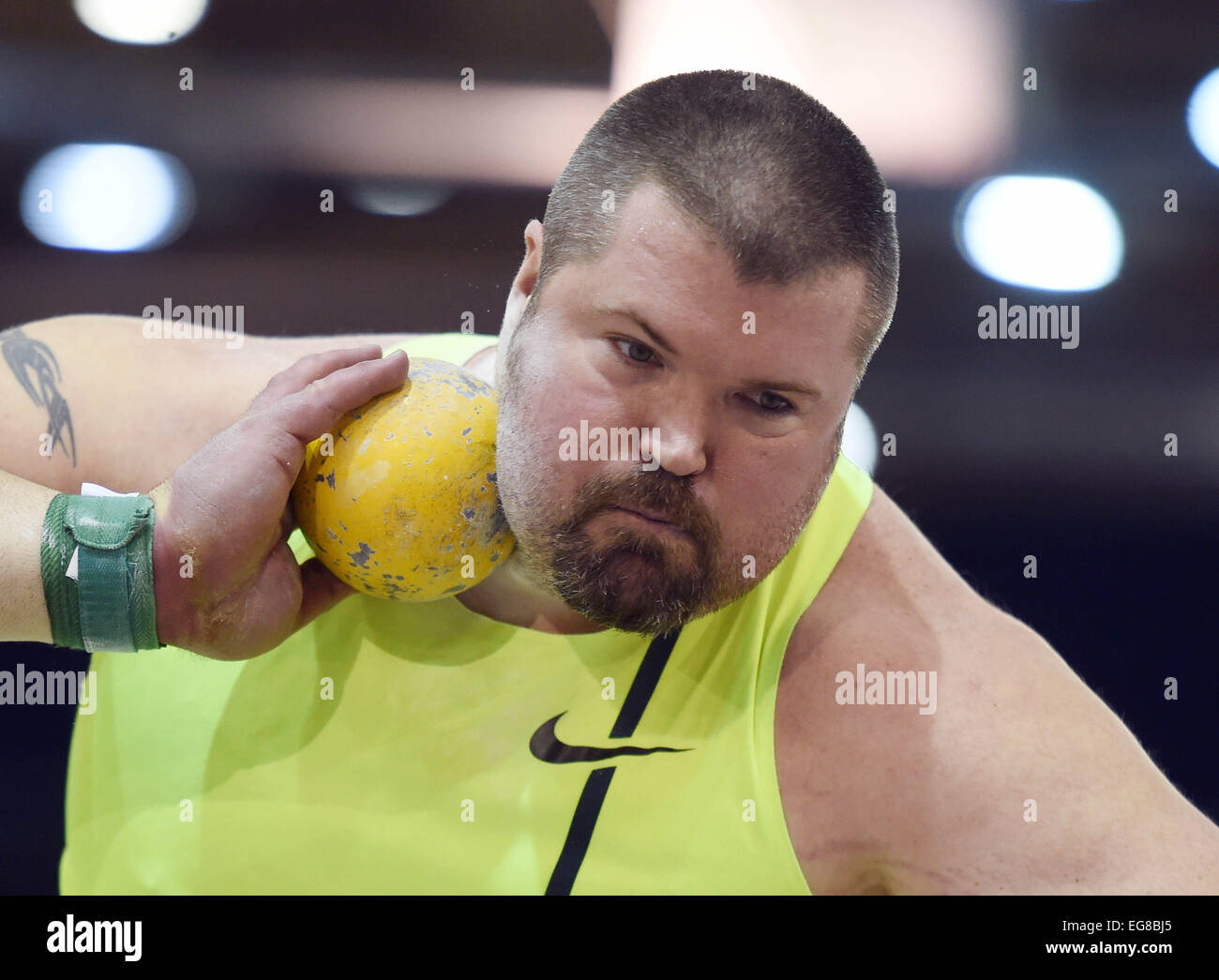 Christian Cantwell of USA in action during the men's shotput event at ...