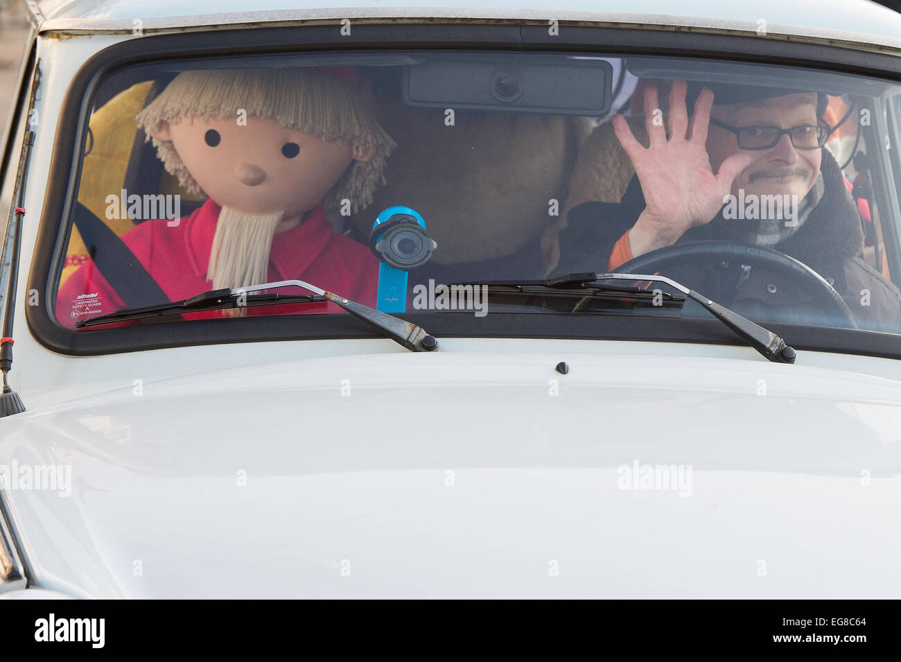 A sandman figure sits in the front passeger seat of an East-German ...
