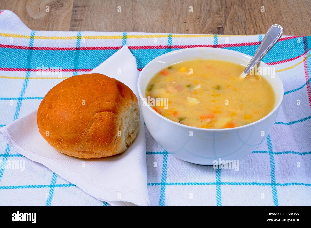 Fish chowder soup including smoked haddock, cod, salmon and vegetables ...