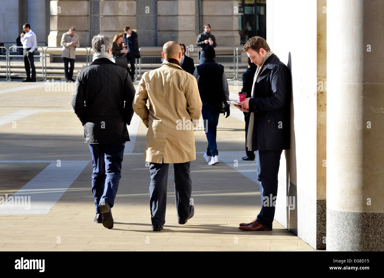 London, England, UK. Businessmen at lunchtime in Paternoster Square ...