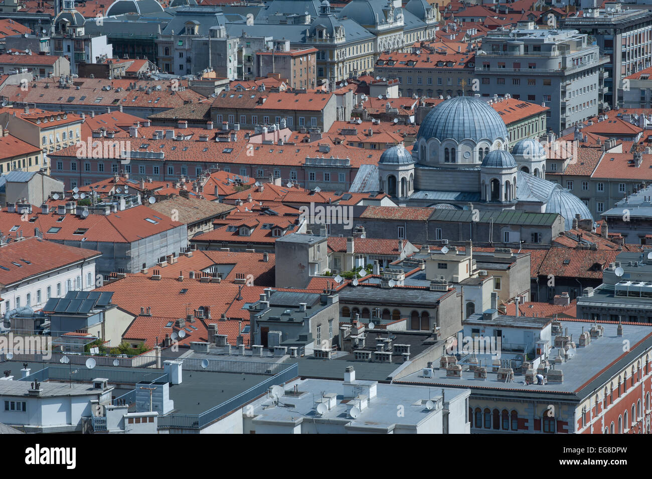 Trieste, Italy - Aerial view of the rooftops of Trieste with the dome ...