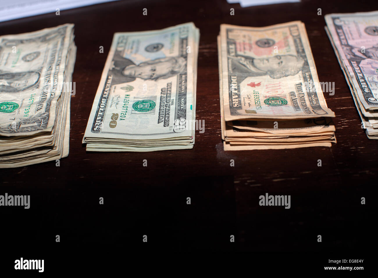 US currency, $1, $5, $10, $20, in stacks Stock Photo - Alamy