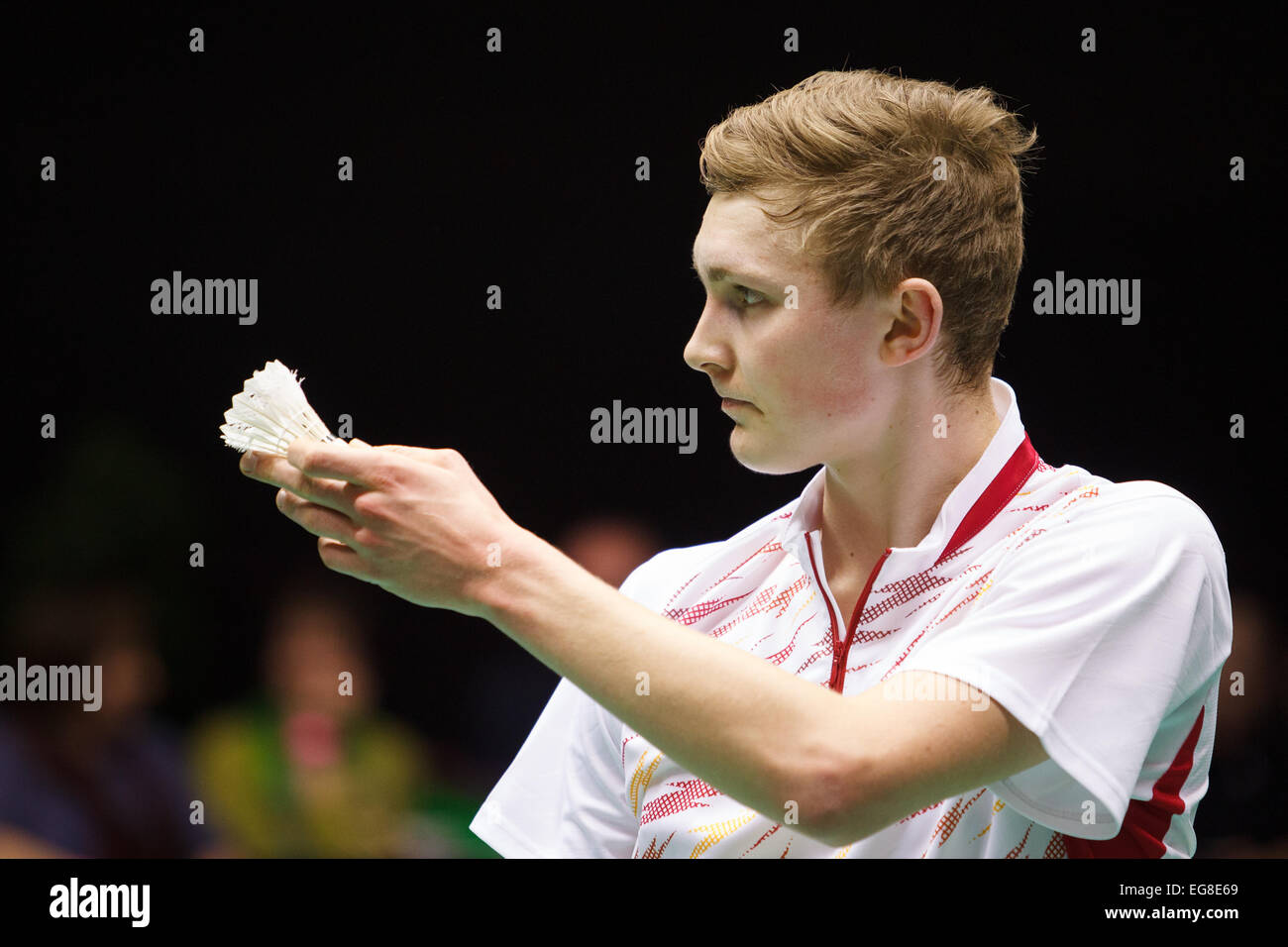 LEUVEN, BELGIUM, 14/02/2015. Badminton player Viktor Axelsen (Denmark ...