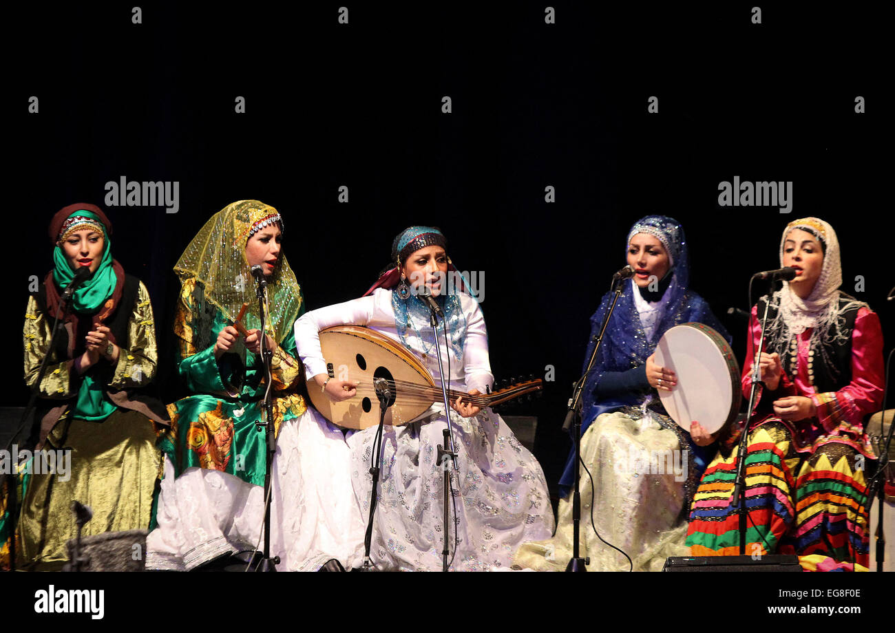 Tehran, Iran. 18th Feb, 2015. Members of an Iranian folk music band ...