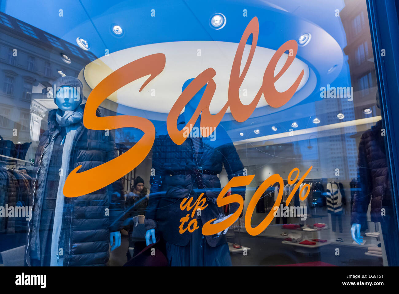 Berlin, Germany, Detail Sale sign in Clothing Store Window at ...