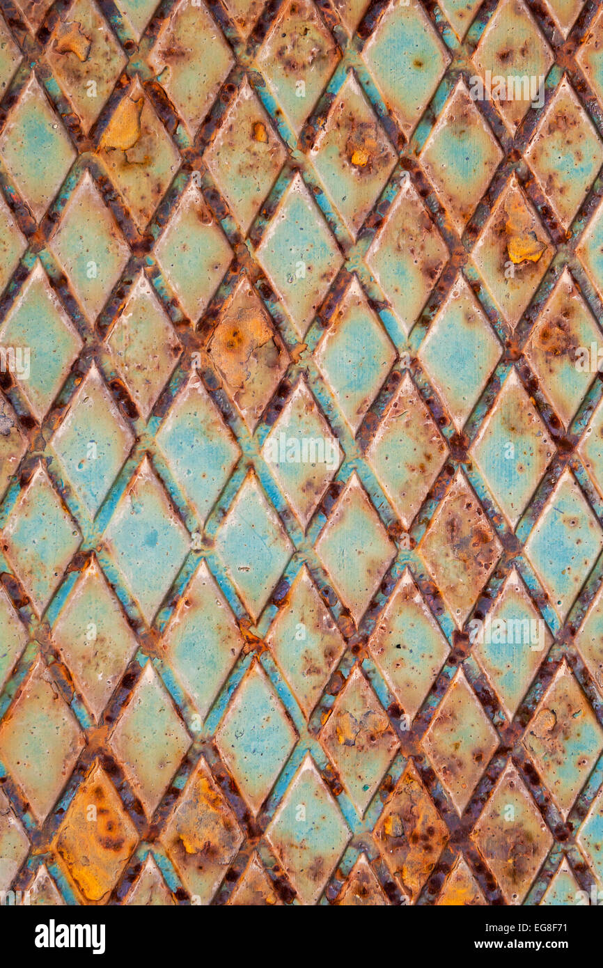 Rusted green steel plate with relief pattern, background photo texture ...
