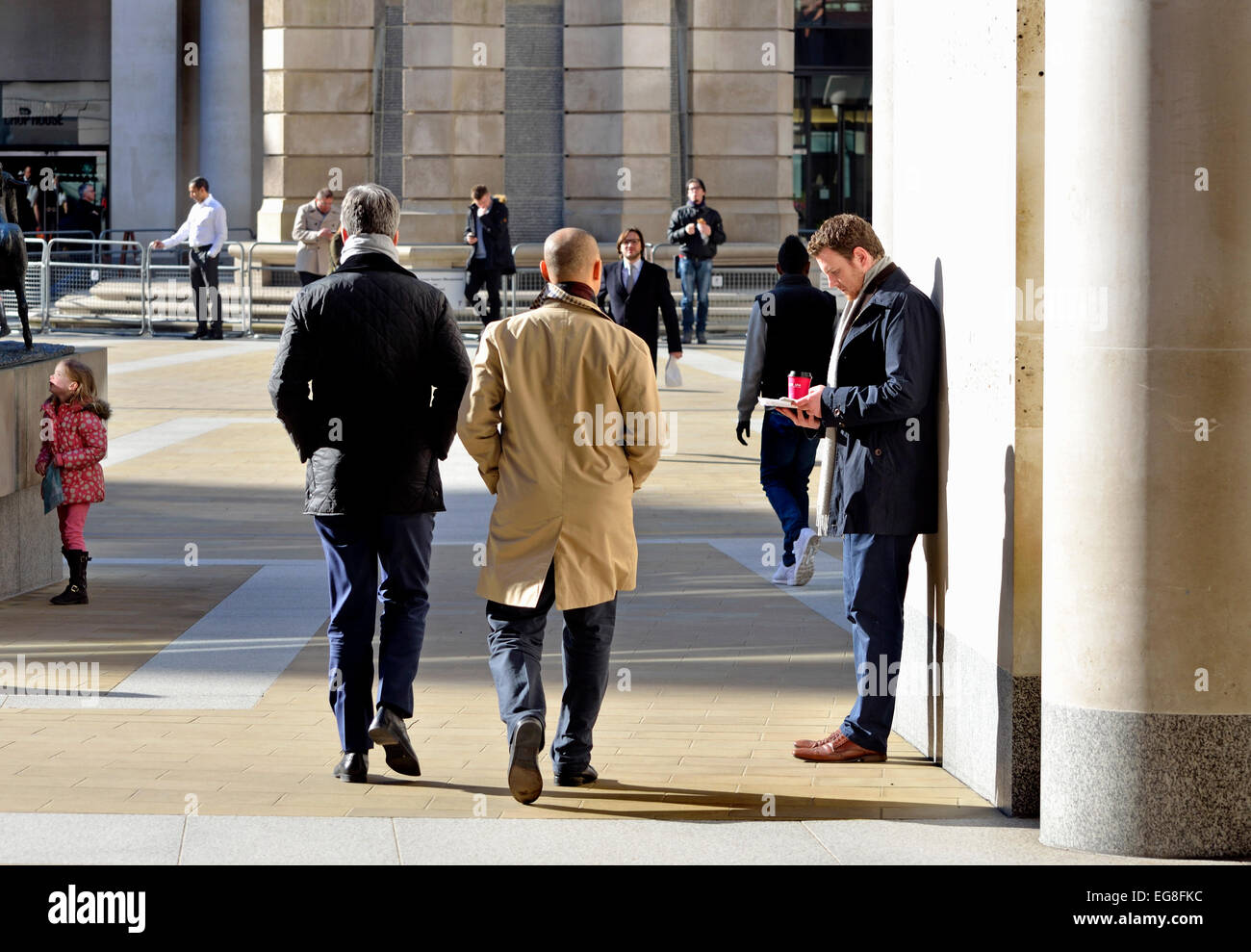 London, England, UK. Businessmen at lunchtime in Paternoster Square ...