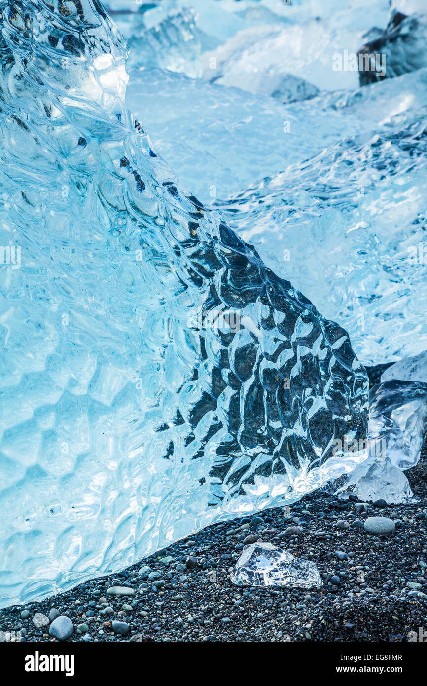Blue Icebergs on Jokulsarlon black beach Jokulsarlon Iceland Stock ...