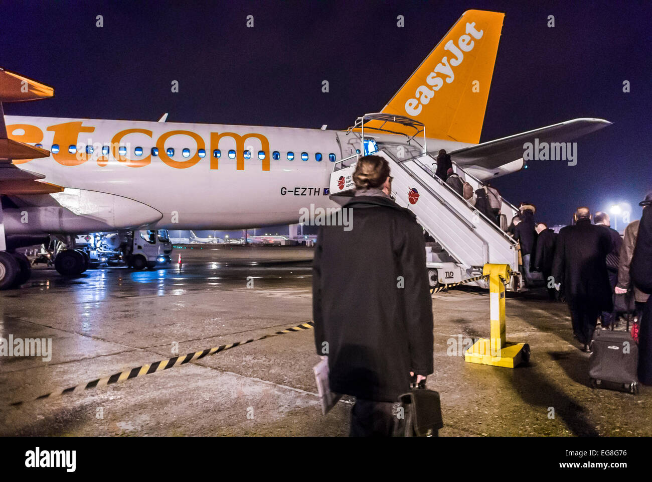Paris, France, Small Crowd People,Passengers People Boarding Outside to ...