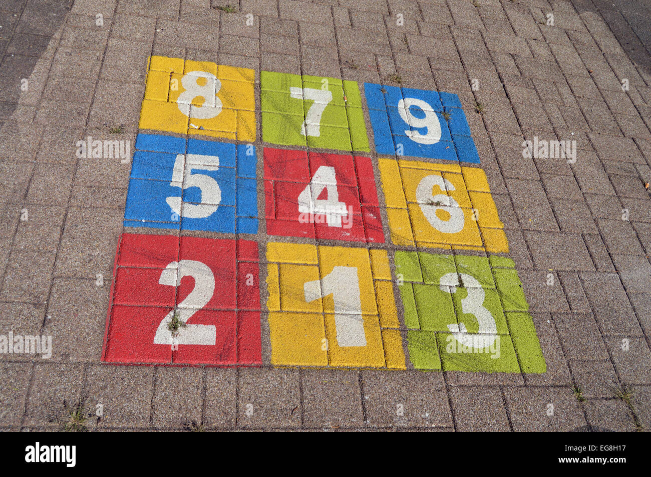 Kids outdoor game, Children's playground: Colorful hopscotch with ...