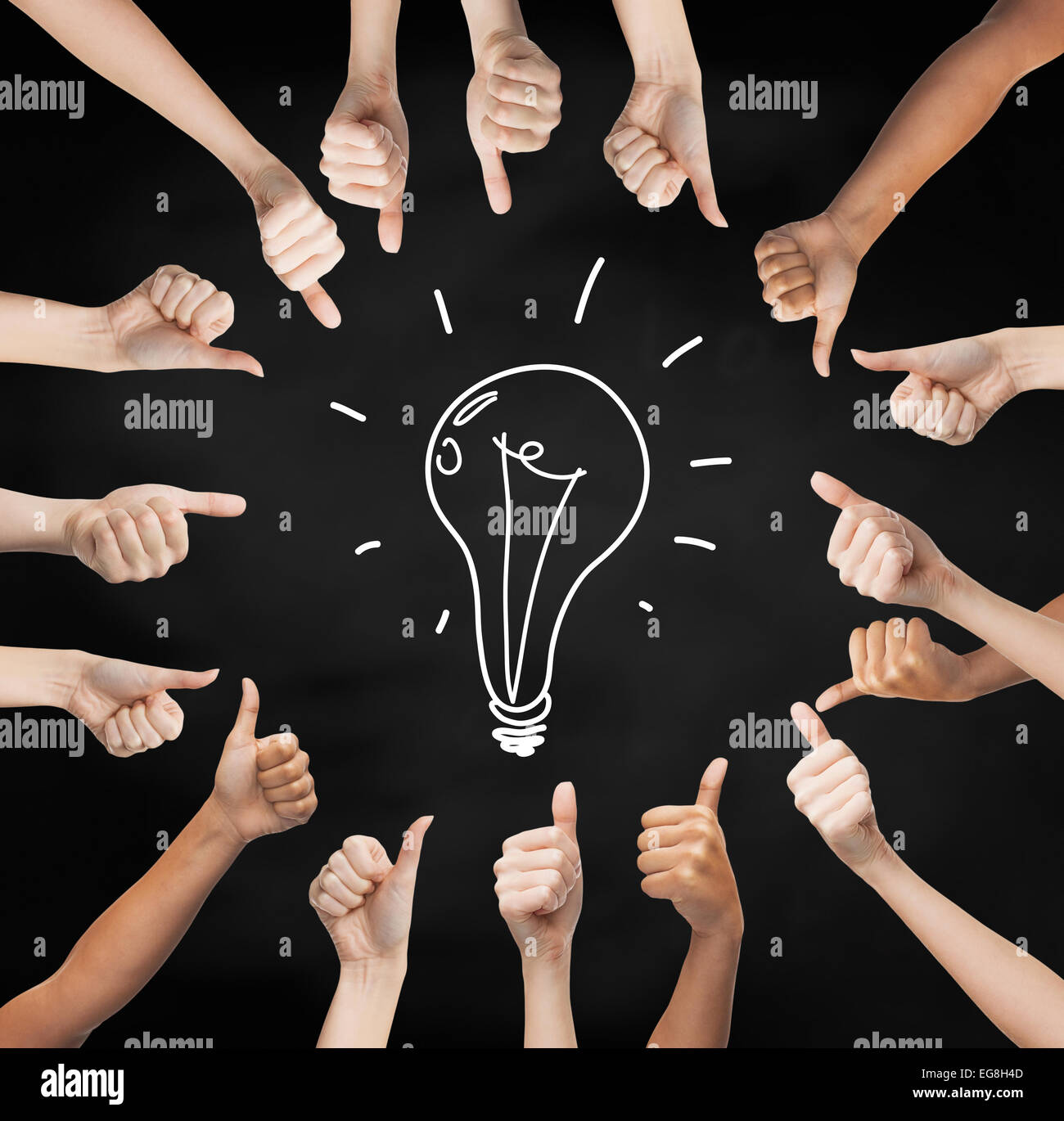 hands showing thumbs up in circle over bulb symbol Stock Photo - Alamy