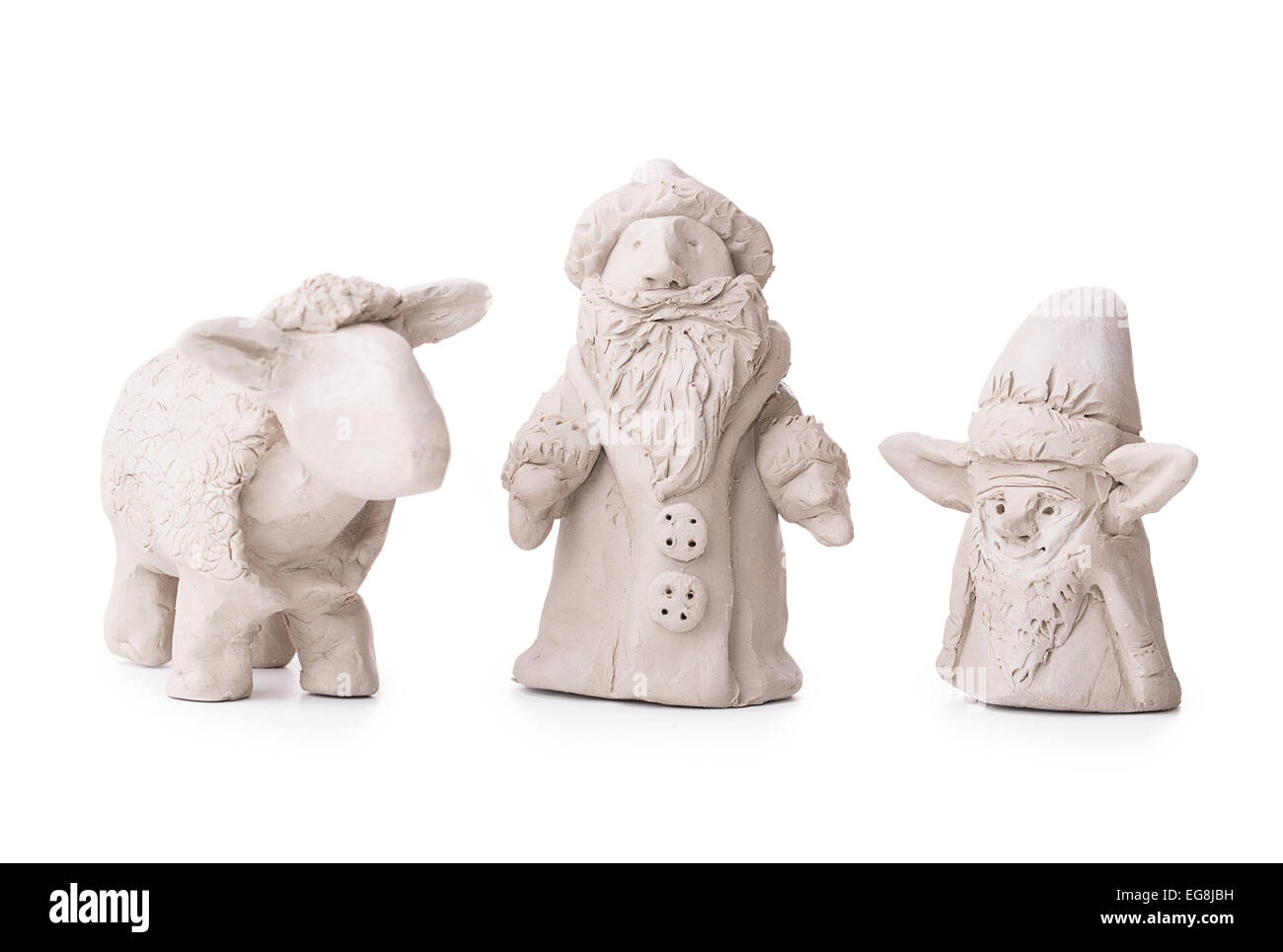 sheep, Santa Claus, elf toy clay Isolated on white background Stock ...