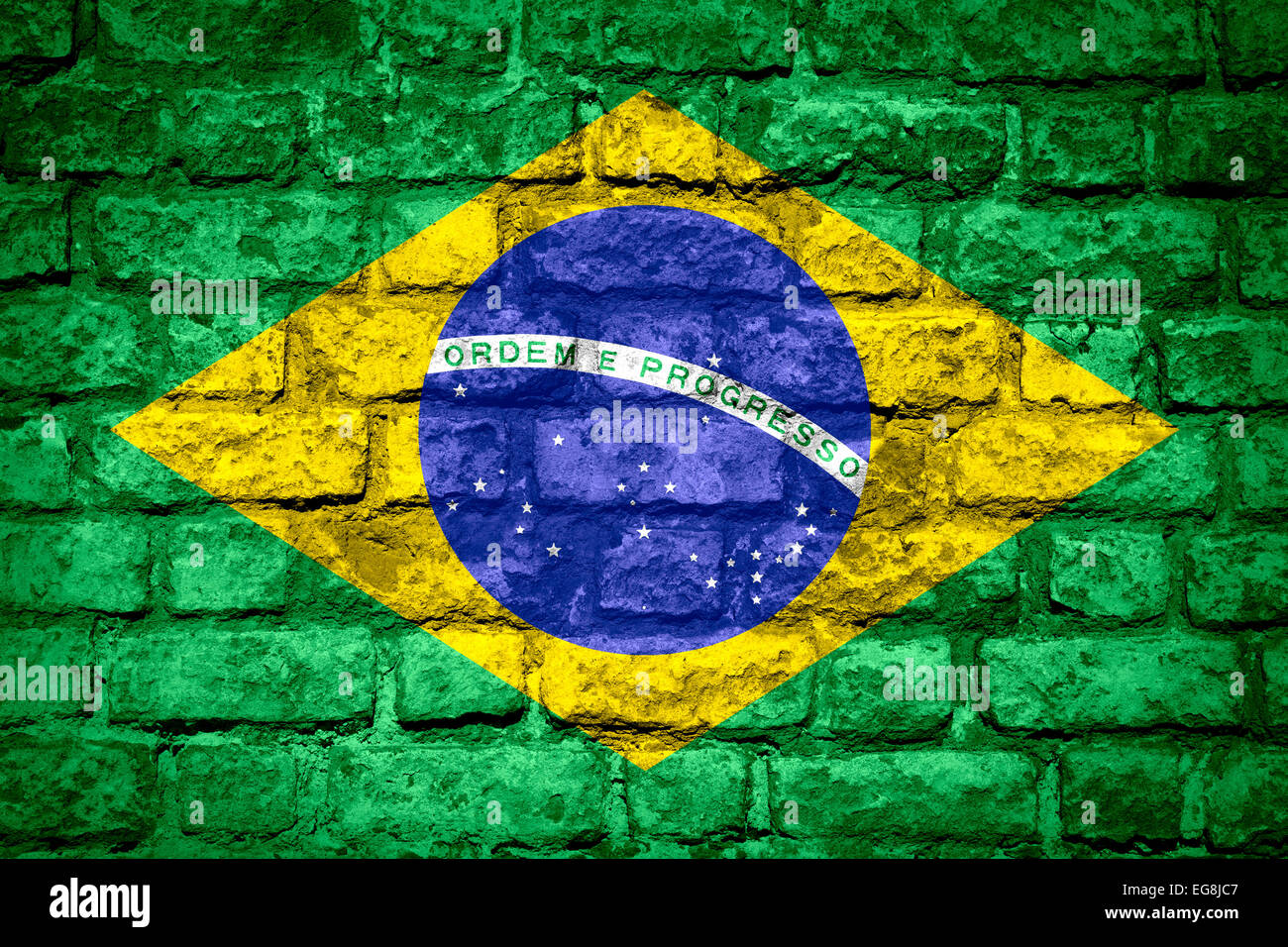 flag of Brazil or Brazilian banner on brick texture Stock Photo - Alamy