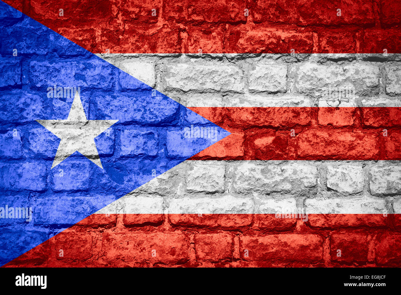 flag of Puerto Rico or Puerto Rican banner on brick texture Stock Photo ...
